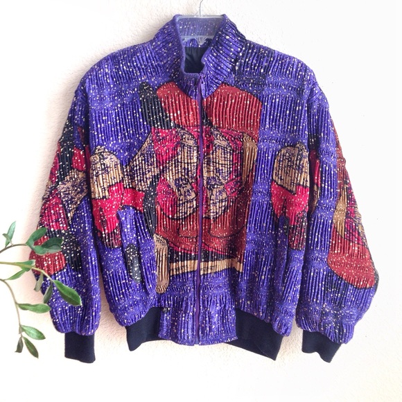 Vintage | Jackets & Coats | Vtg8s Silky Gold Spatter Bomber Jacket ...